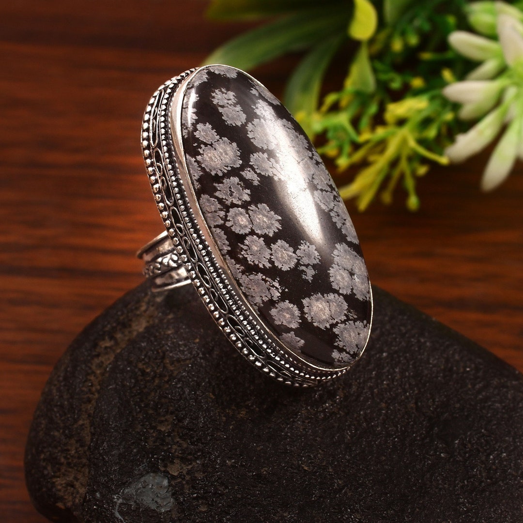 Snowflake Obsidian Ring Gemstone Ring Snowflake Obsidian Ring 925 ...