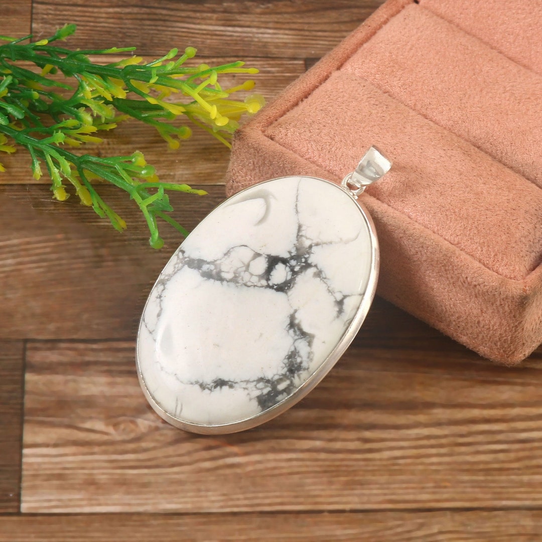 Natural Howlite Pendant, Handmade Pendant Necklace,925 Sterling Silver ...