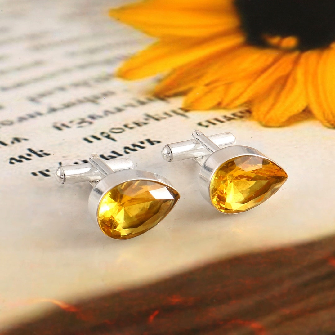 Citrine Cufflinks Yellow Gemstone Cufflinks,925 Sterling Silver Jewelry ...
