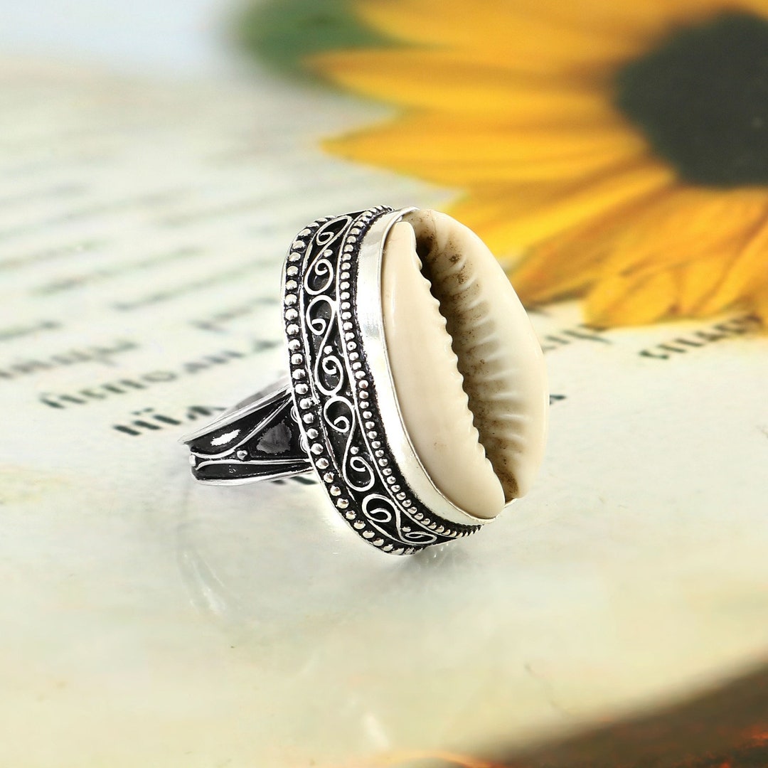 Cowrie Shell Ring Gemstone Ring 925 Starling Silver Ring Gift for Her ...