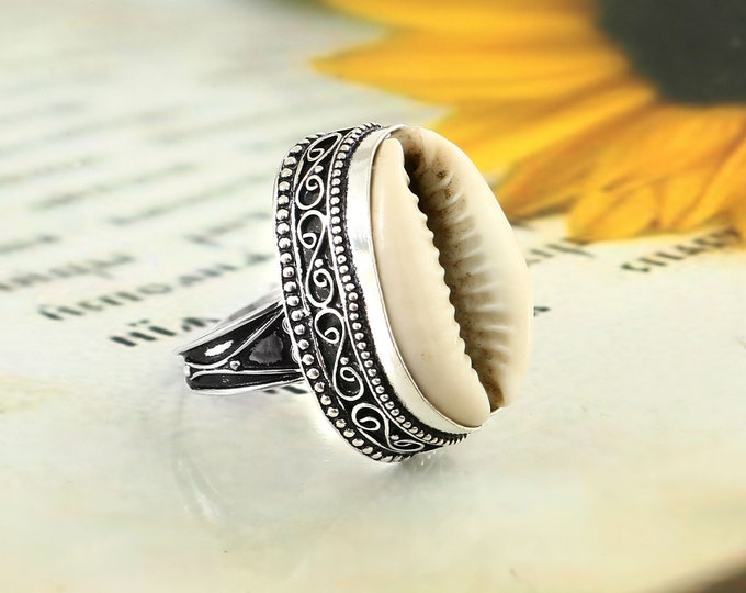 Cowrie Shell Ring Gemstone Ring 925 Starling Silver Ring Gift for Her ...