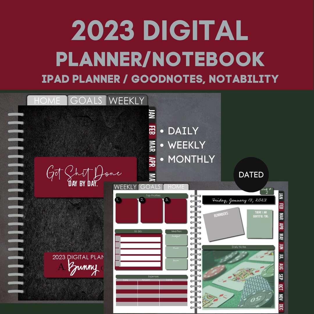 2023 Digital Planner - Digital Planning, Red and Black, Goodnotes ...