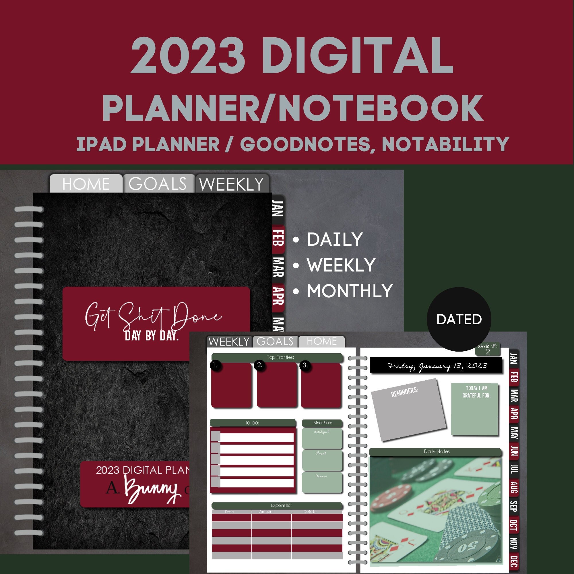 2023 Digital Planner Digital Planning, Red and Black, Goodnotes Planner ...