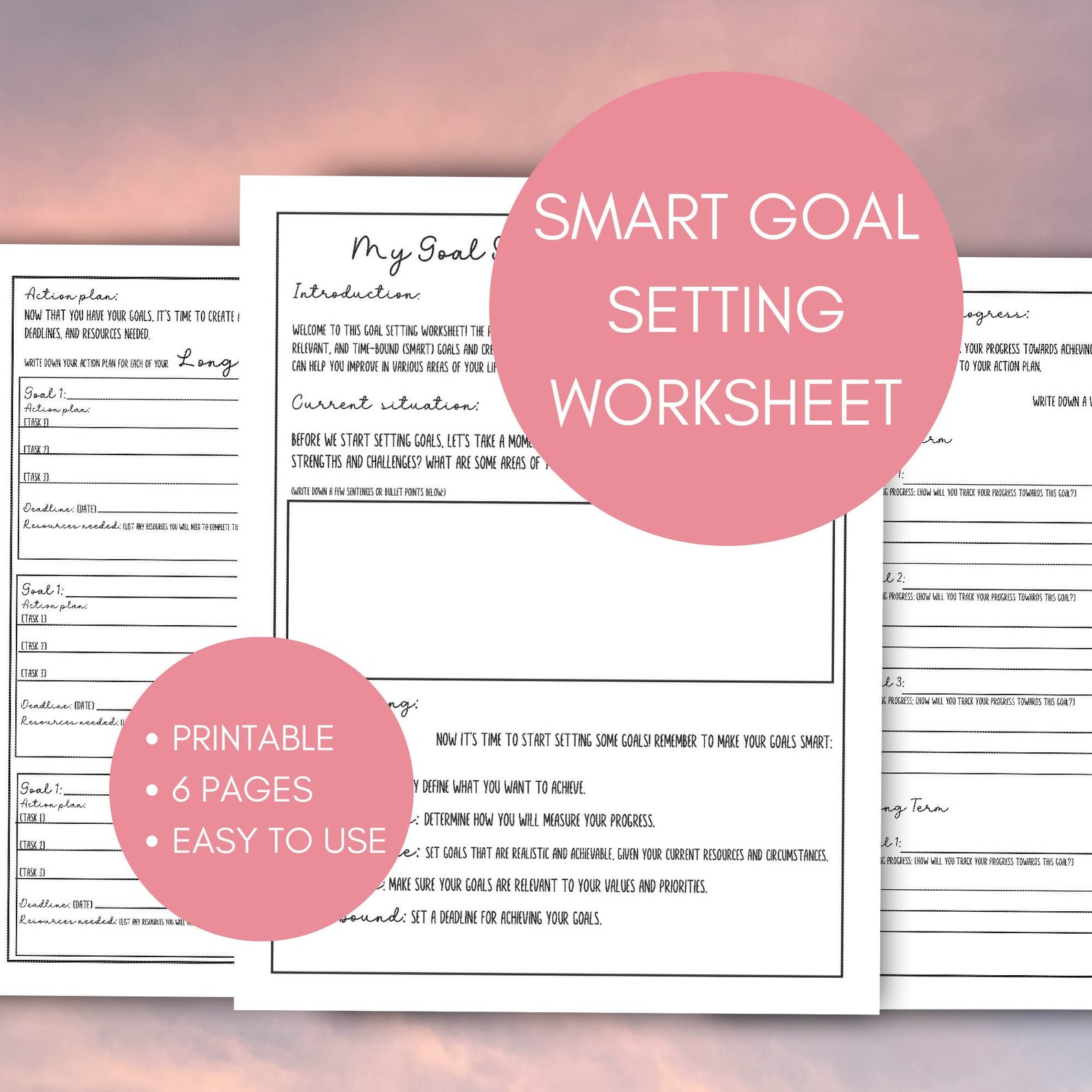 SMART Goal Setting Worksheet, Printable Goal Tracker, Goal Planner ...