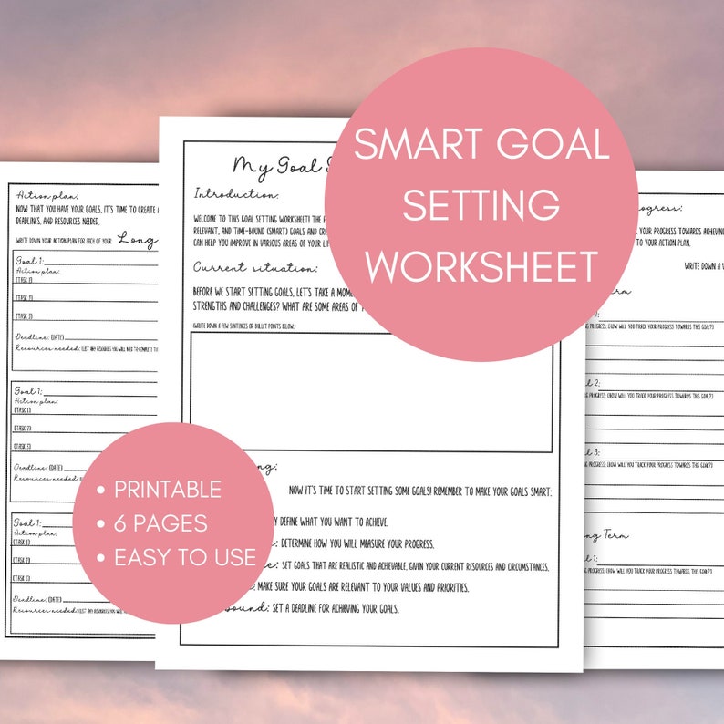 SMART Goal Setting Worksheet, Printable Goal Tracker, Goal Planner ...