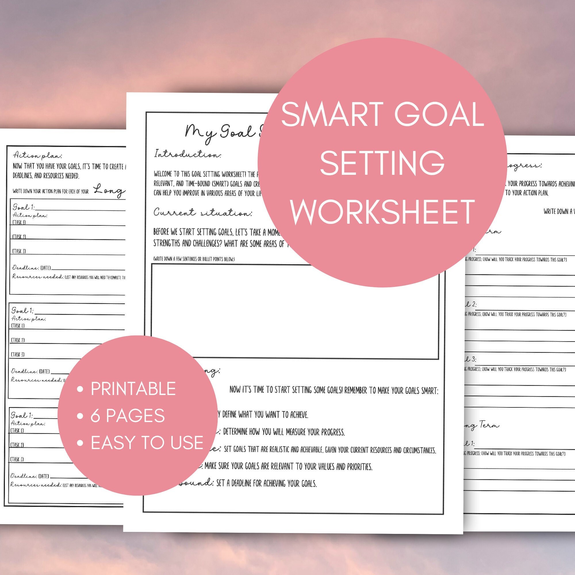 SMART Goal Setting Worksheet, Printable Goal Tracker, Goal Planner ...