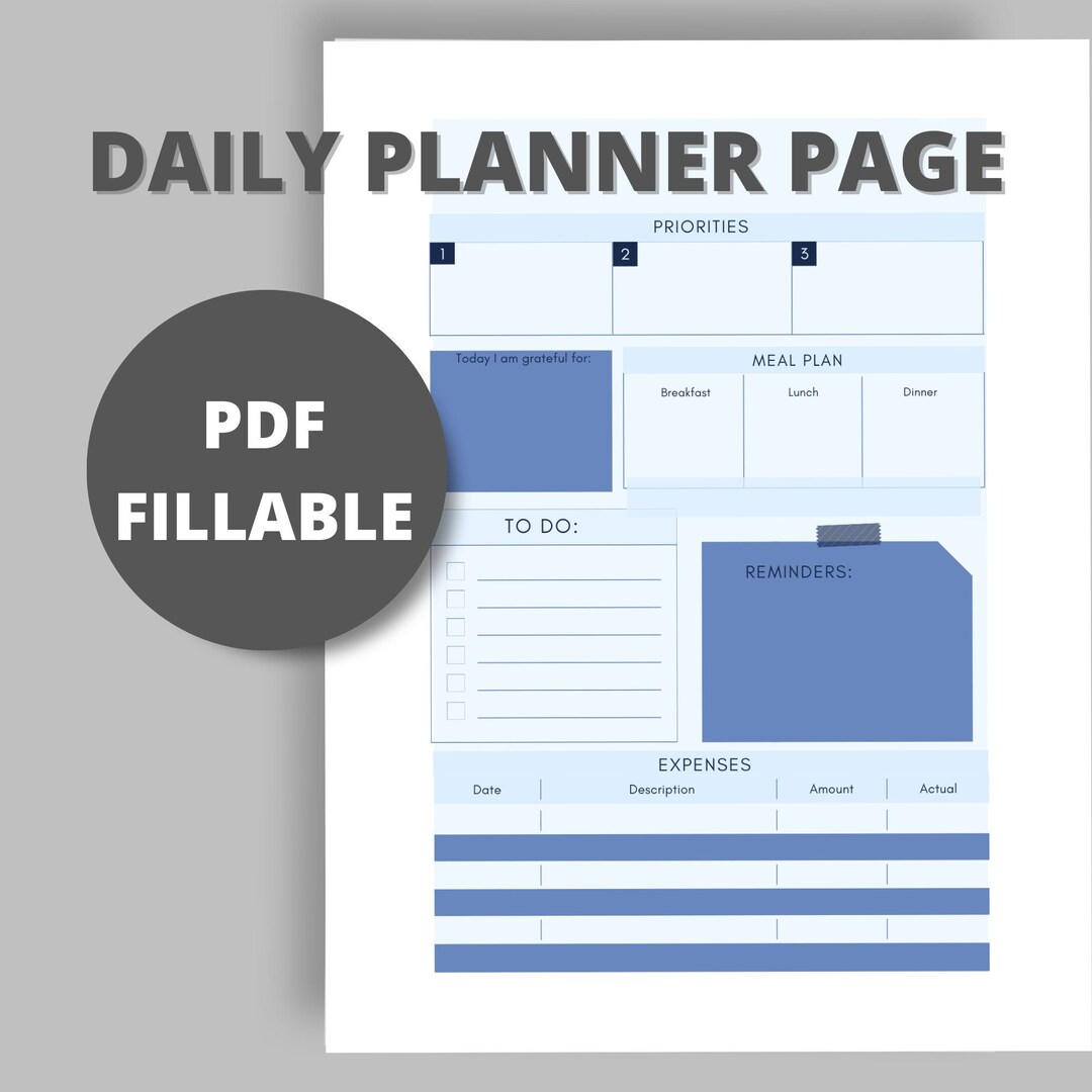Blue Undated Daily Printable / Fillable Planner Page - Etsy