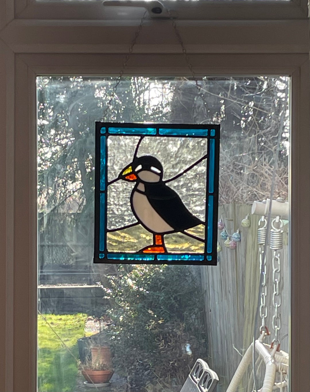 Stained Glass Puffin Leaded Window Panel 31x27 Cm. - Etsy UK
