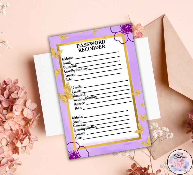 Purple Theme Password Tracker, Password Recorder, Password Book, Gold ...