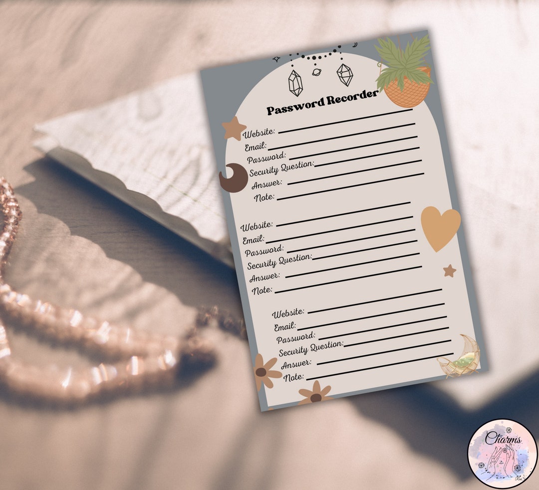Boho Theme Password Tracker, Neutral Printable, Password Recorder ...