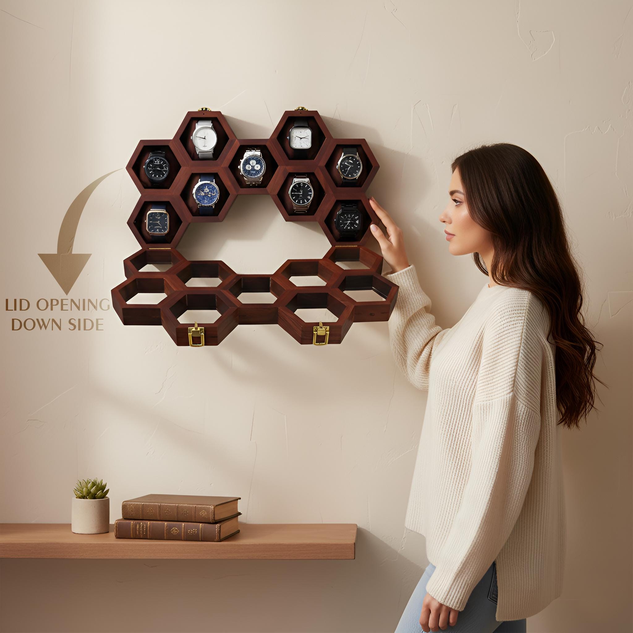 Wall Mounted Wooden Watch Box for Men and Women, Jewelry Storage Case ...