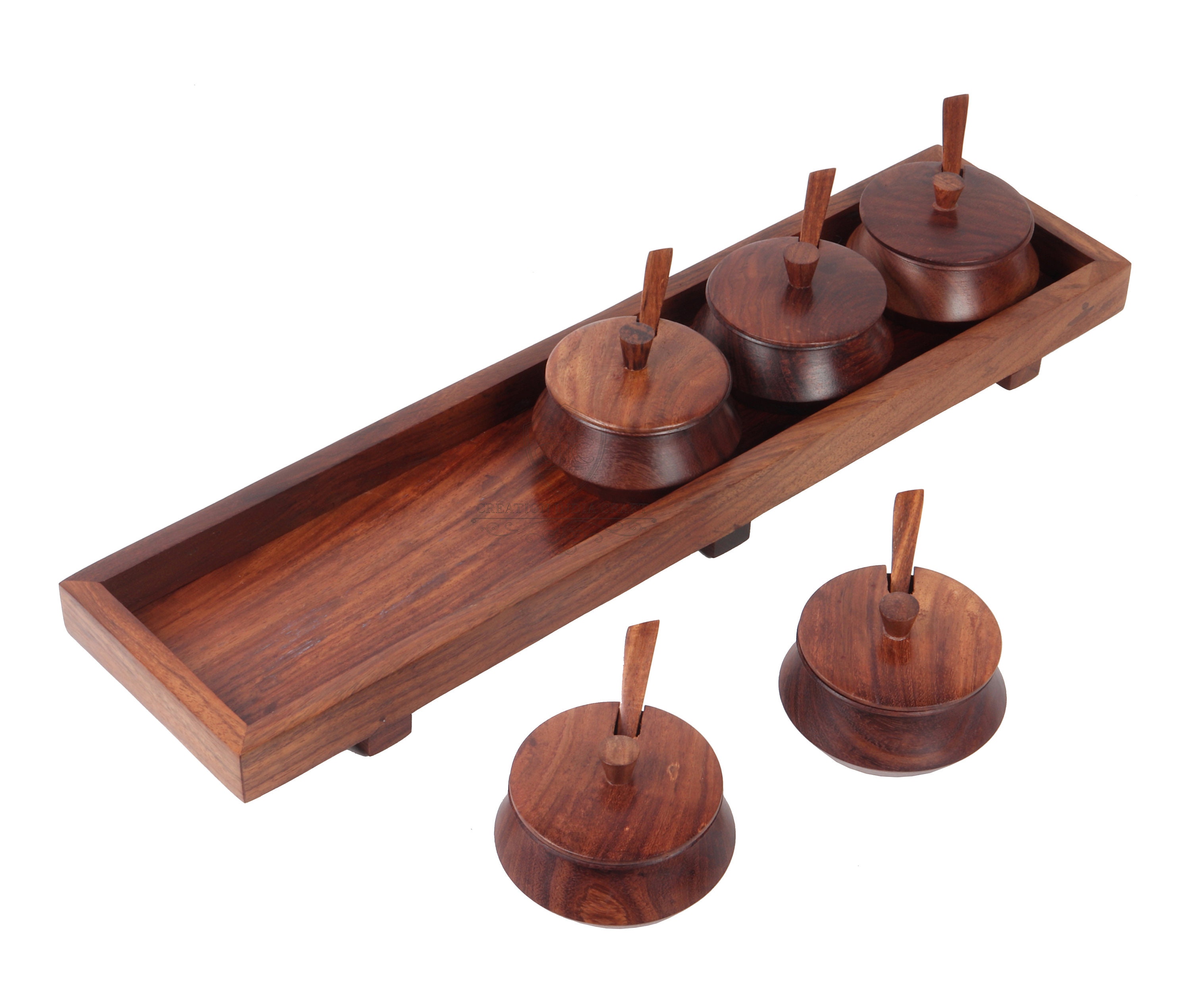 Handcrafted Wooden Tray and Jar Set Rosewood & Beechwood, 5 Jars With ...