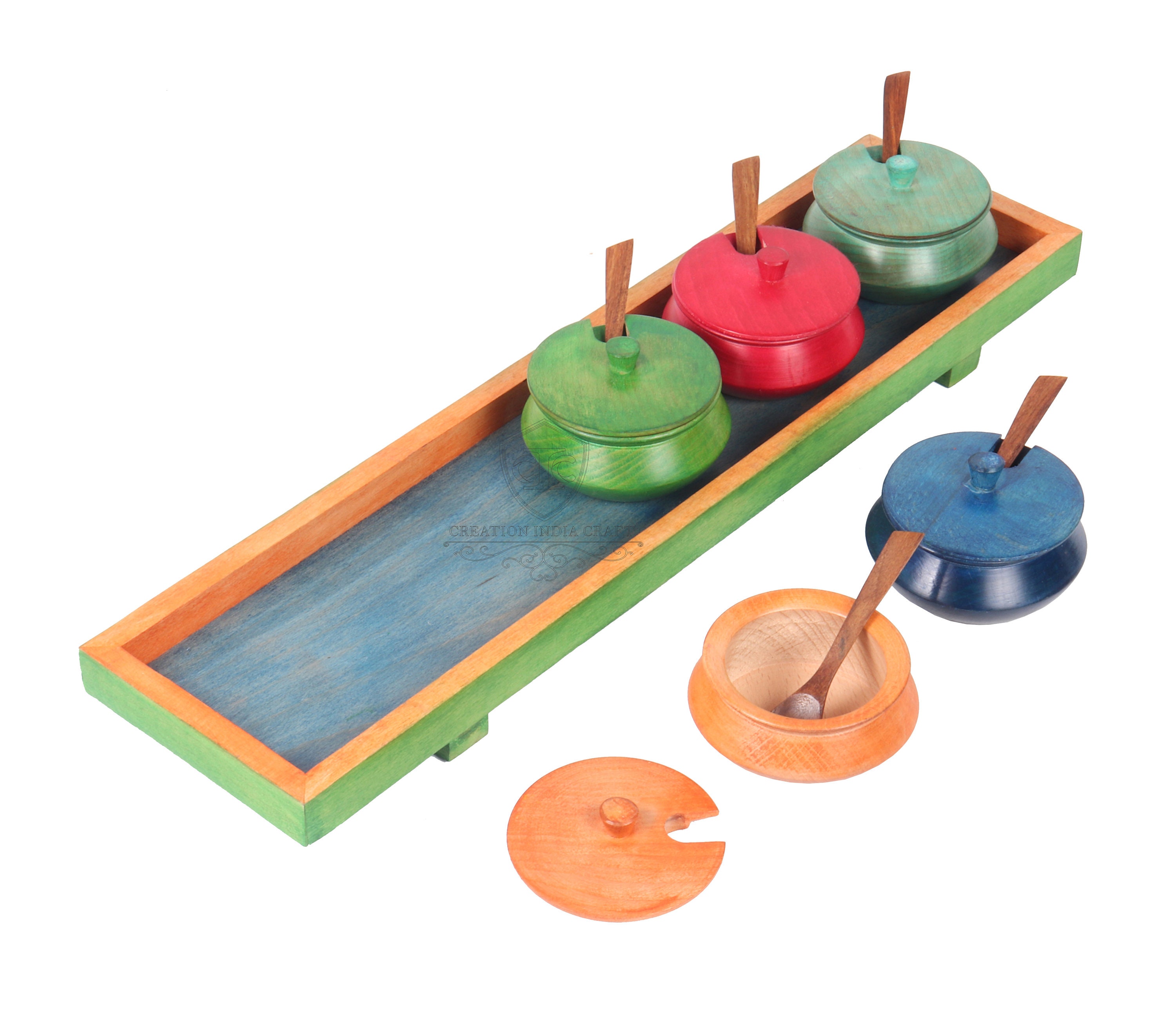 Handcrafted Wooden Tray and Jar Set Rosewood & Beechwood, 5 Jars With ...