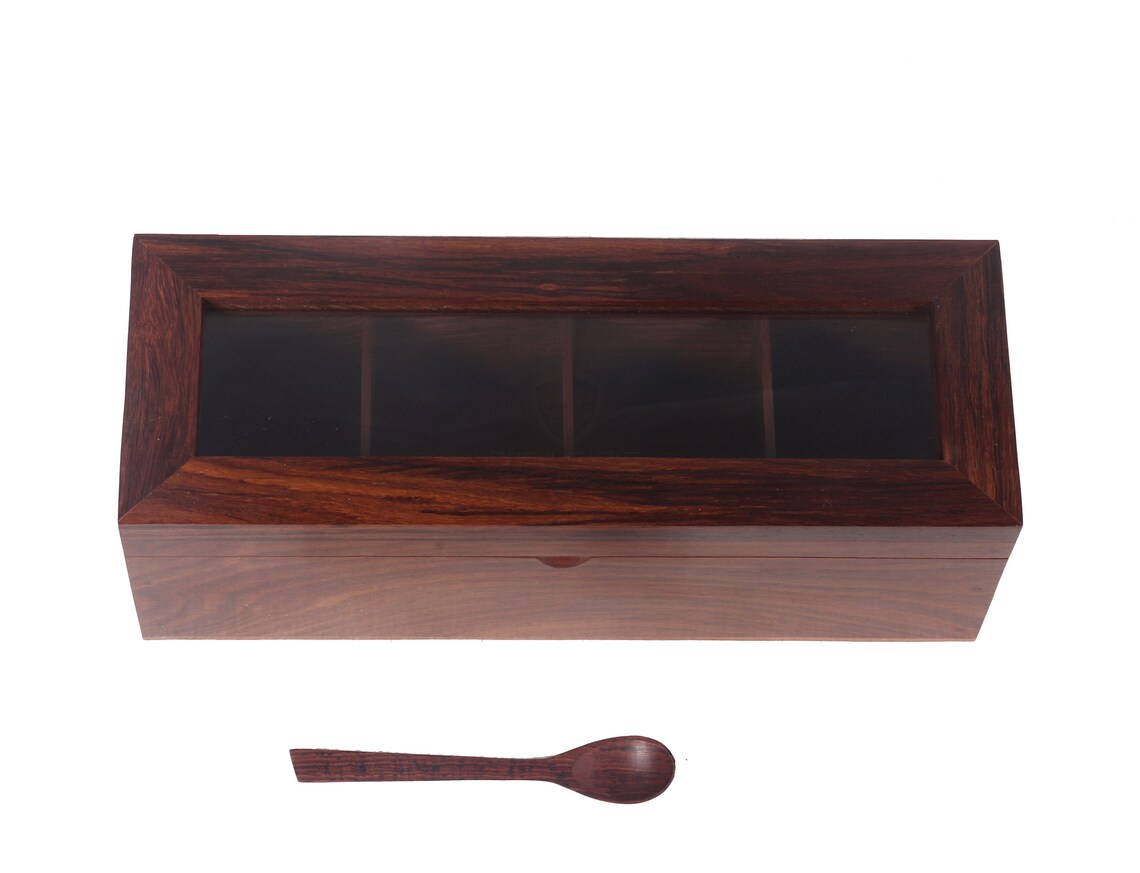 Wooden Spice Box and Spoon in Rosewood, Masala Box, Spice Container ...
