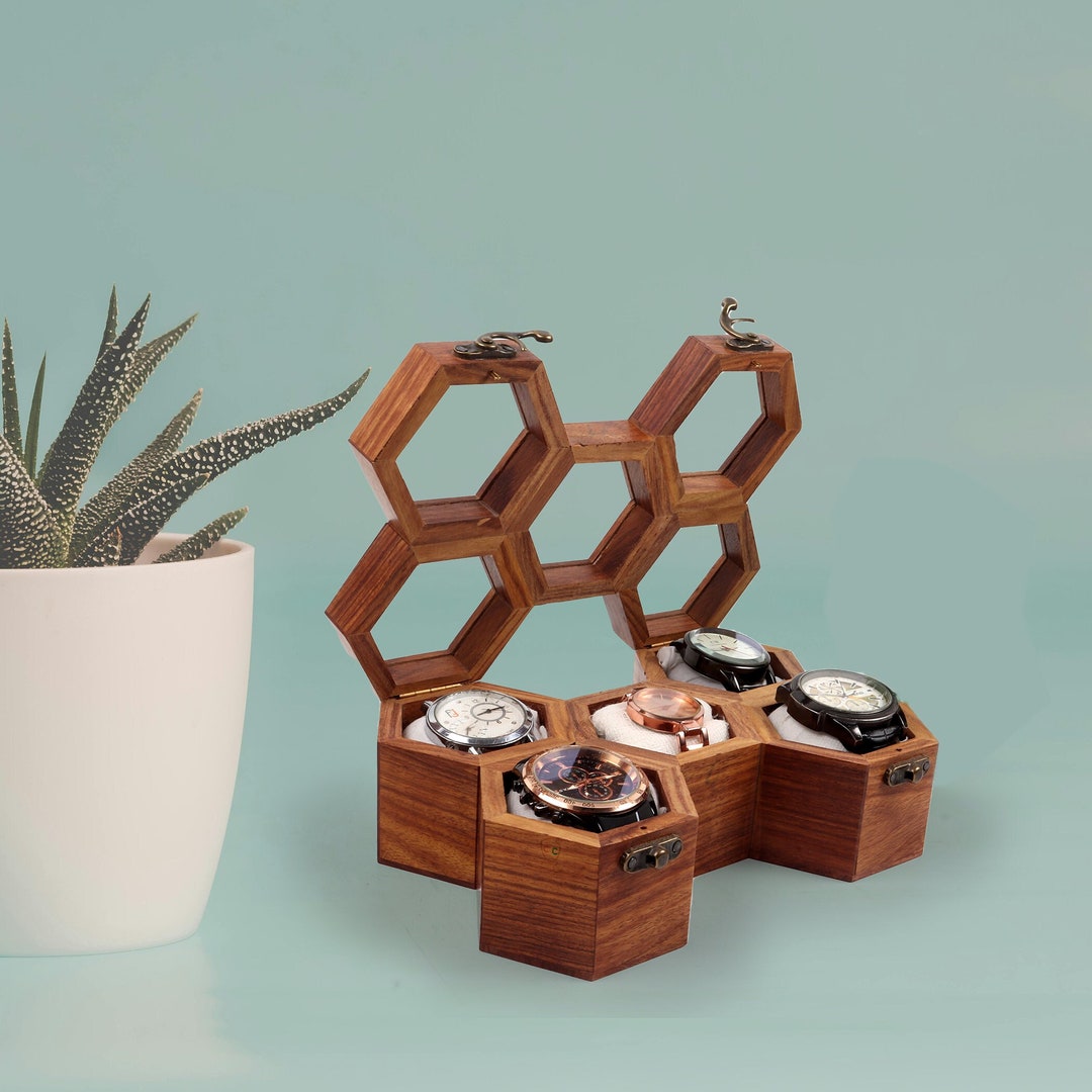 Personalized & Antique Wooden Watch Box perfectly Handmade Honeycomb ...