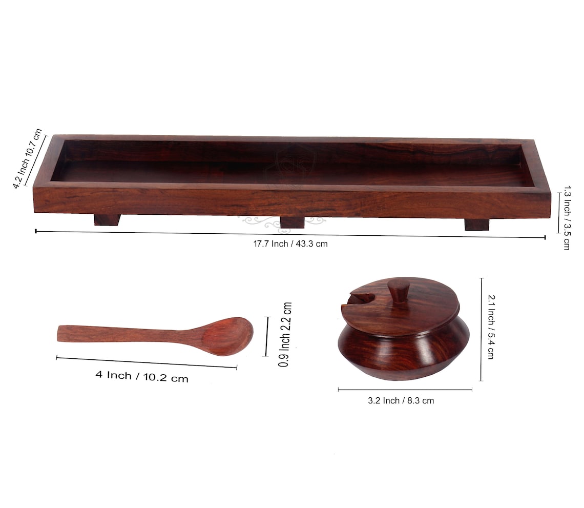 Handcrafted Wooden Tray and Jar Set Rosewood & Beechwood, 5 Jars With ...