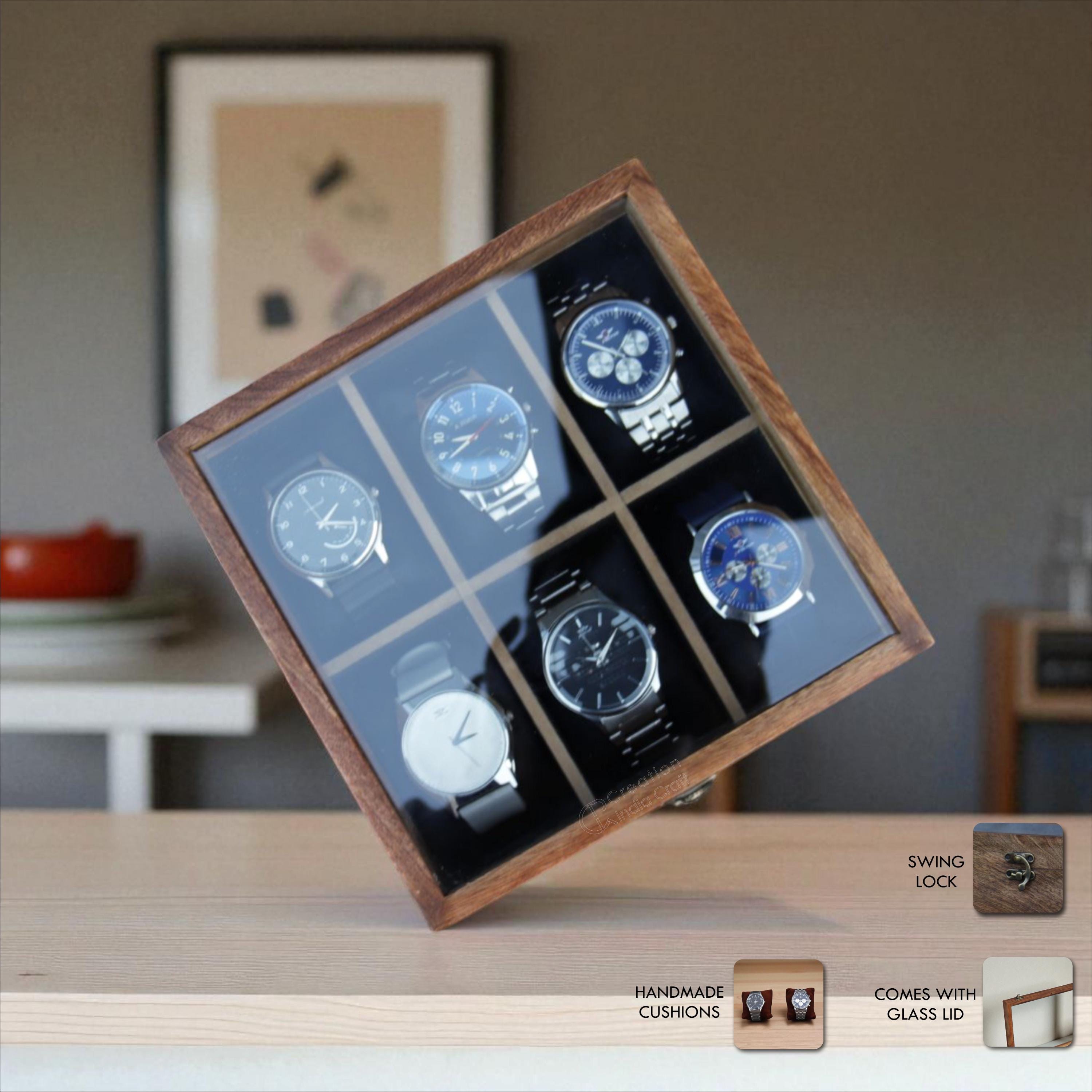 Vintage Wooden Watch Box for Men, Personalised Timepiece Display Case ...