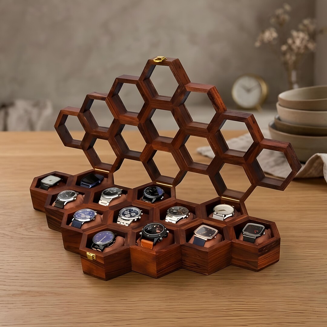 Wood Watch Box for Men, Wooden Watch Storage Organizer, Display Case ...