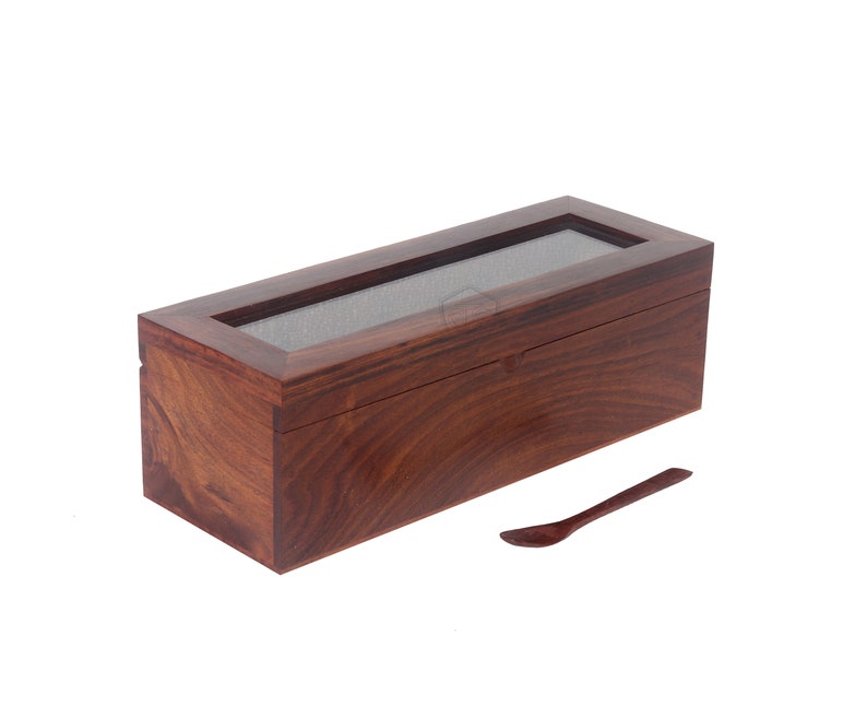 Wooden Spice Box and Spoon in Rosewood, Masala Box, Spice Container ...