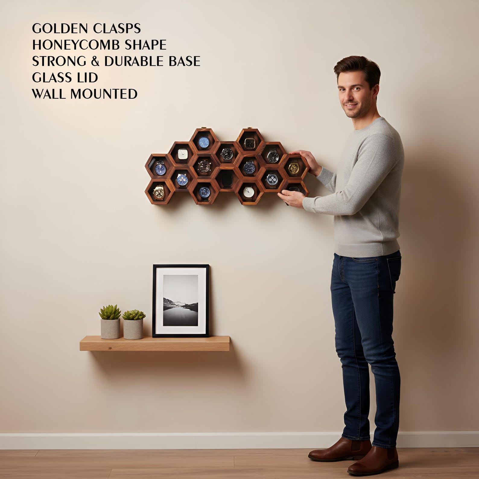 Wall Mounted Wooden Watch Box for Men and Women, Jewelry Storage Case ...