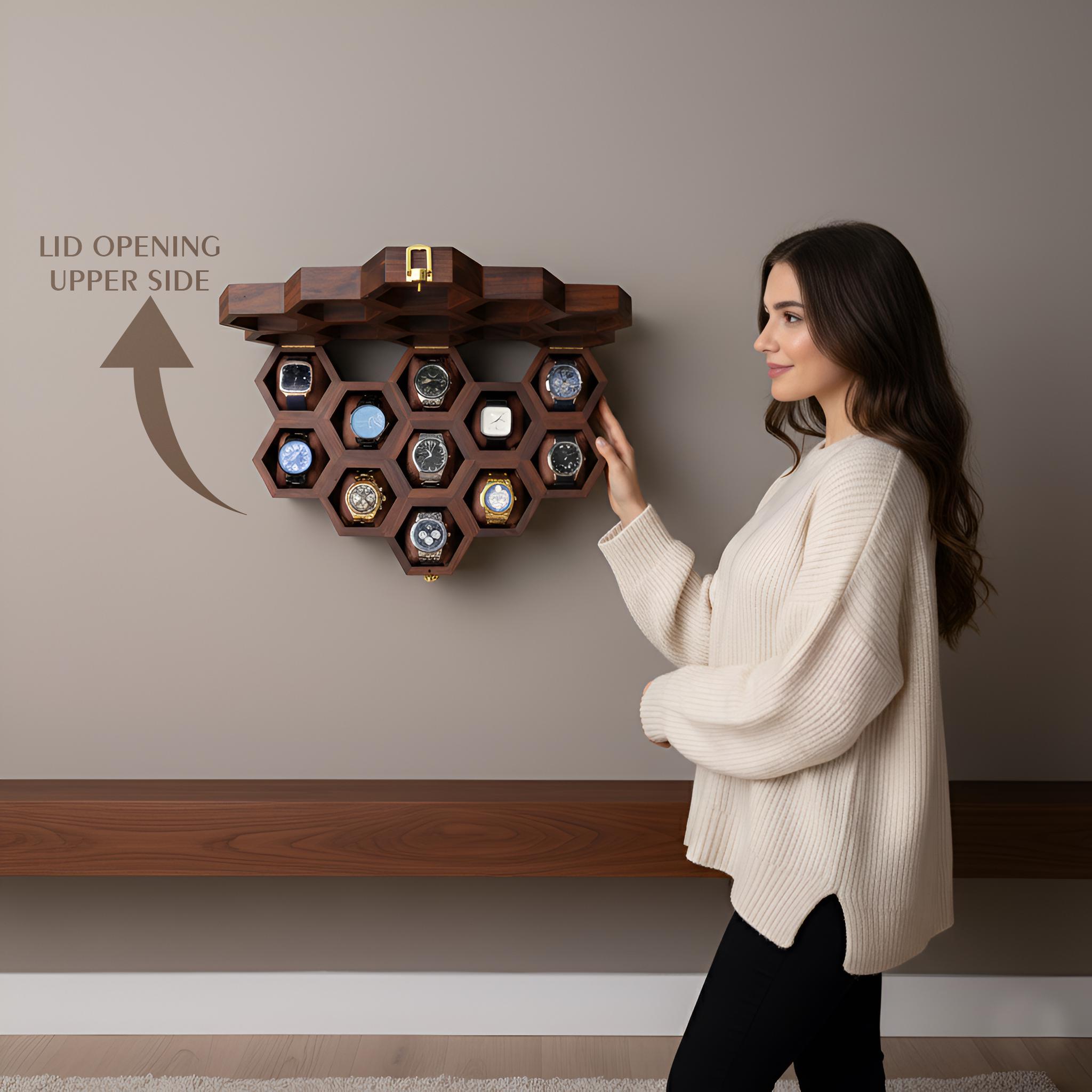 Wall Mounted Wooden Watch Box for Men and Women, Jewelry Storage Case ...