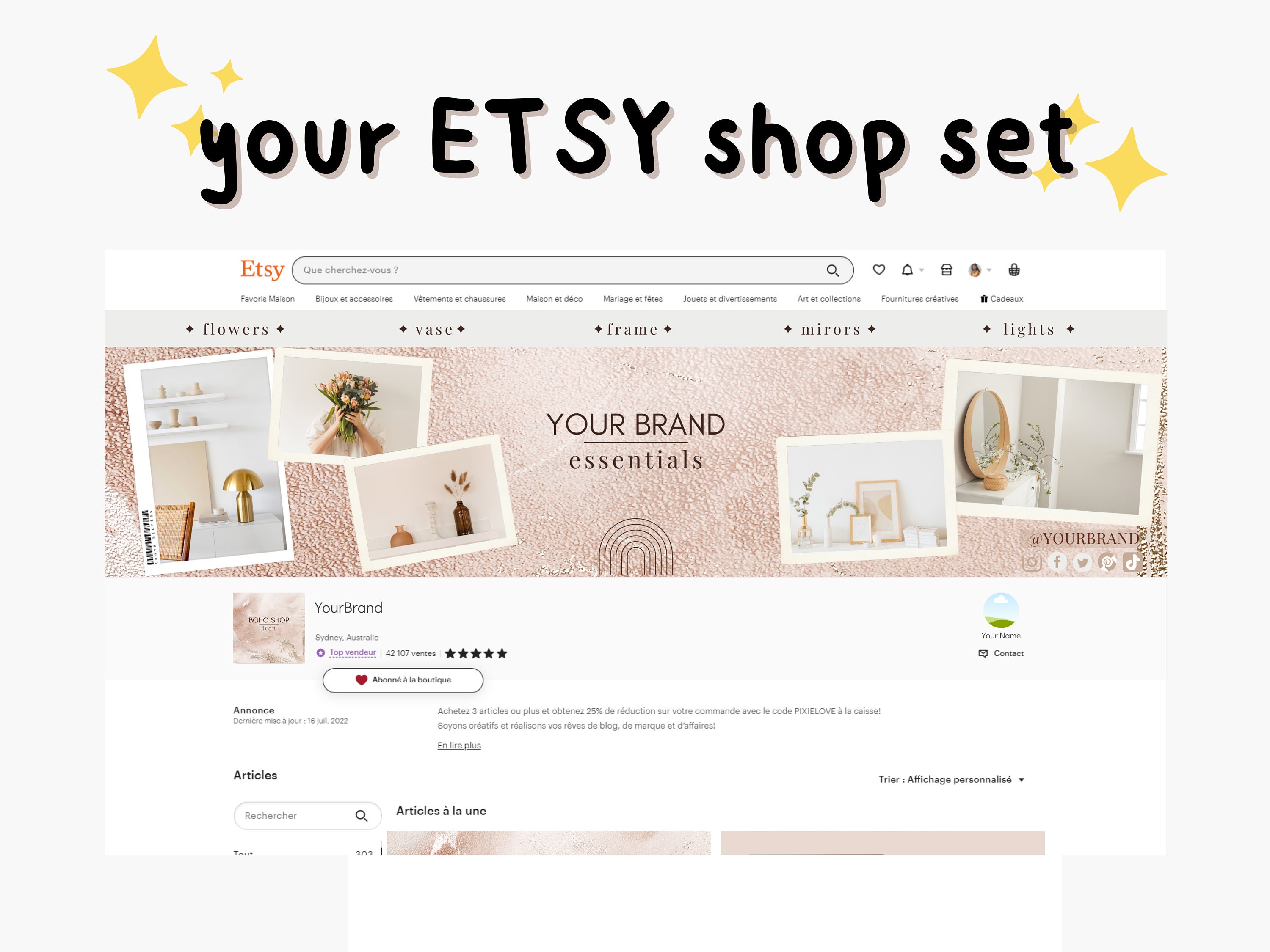Etsy Banners, Boho Etsy Shop Banner, Etsy Banner Pink, Etsy Banner ...