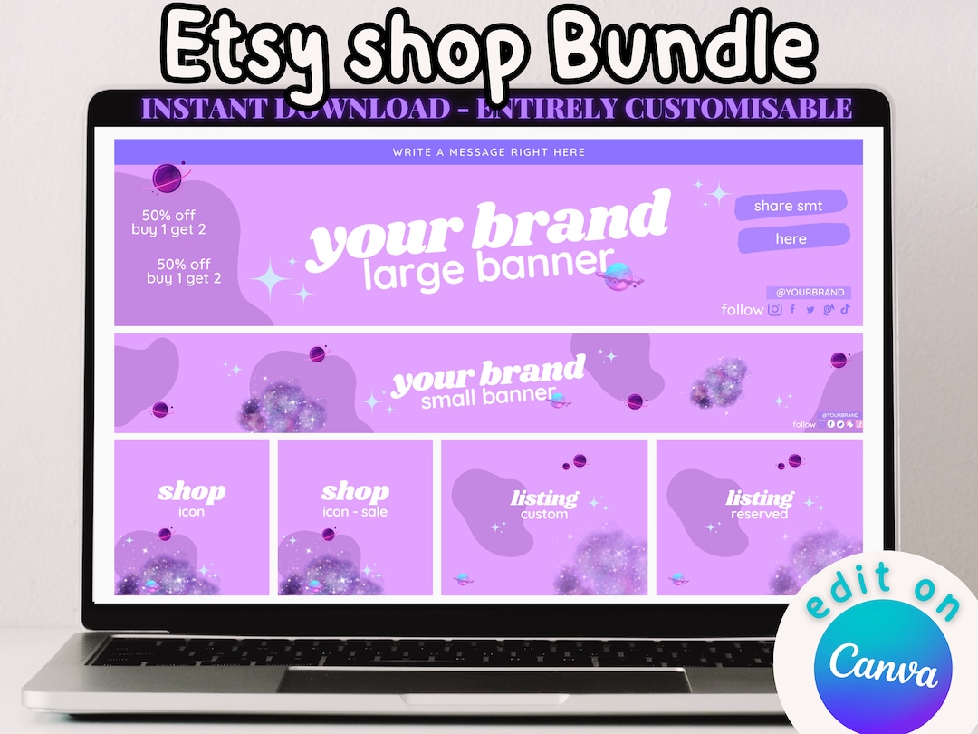 Etsy Banner, Etsy Purple Banner Shop Kit, Modern Etsy Shop Set, Etsy ...