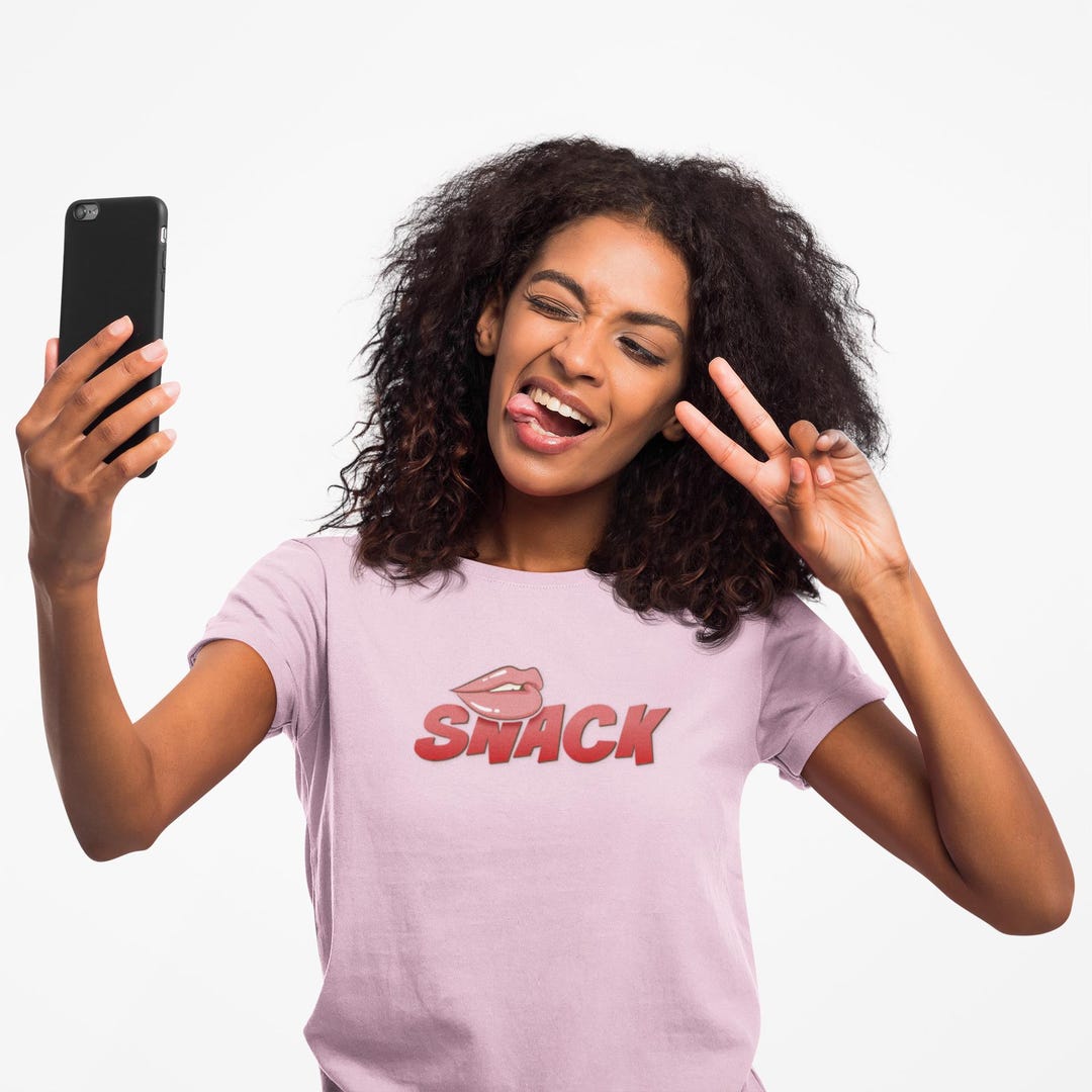 Snack Lips Design T-shirt | Bold Red Graphic, Playful Typography Adult ...