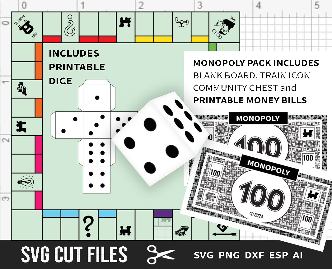 Editable Monopoly Board Svg, Train, Icons, Digital Monopoly Board With ...