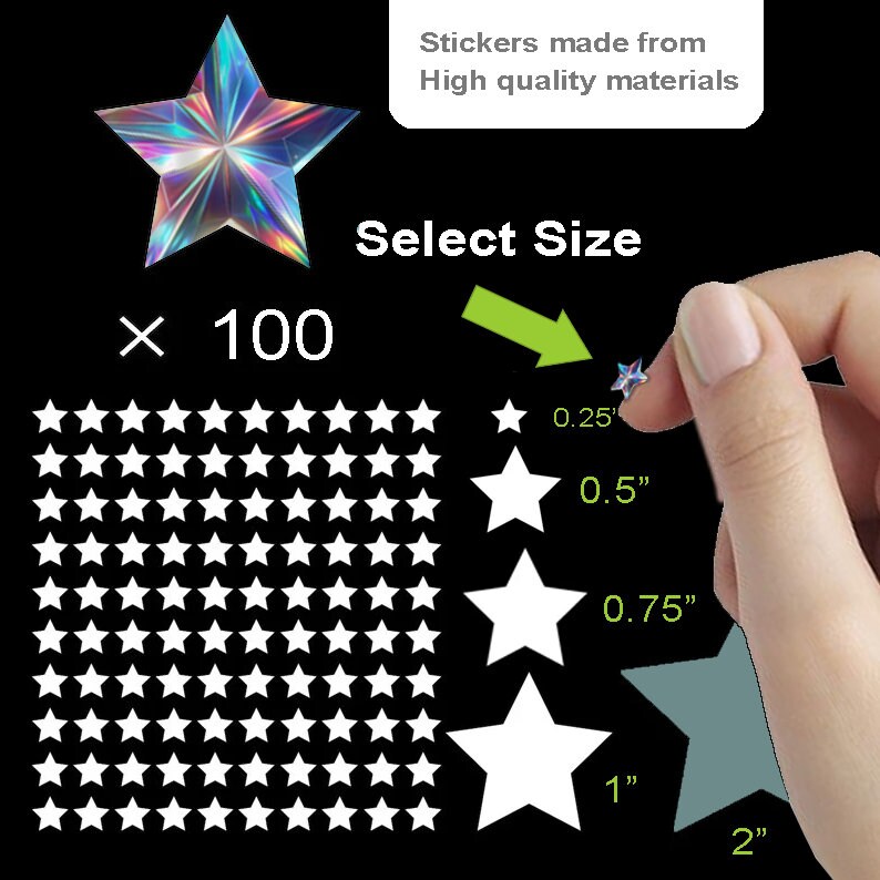 100 Tiny Star Stickers star Rain HOLOGRAM Effect, X0.25 Inch, Polco ...