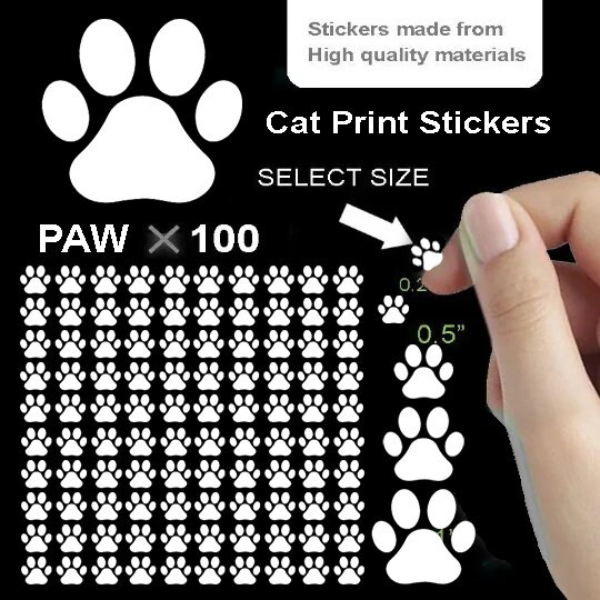 100 CAT PAW PRINTS Decal Stickers, Tiny 2mm, 4mm, 8mm, Cat Mark ...