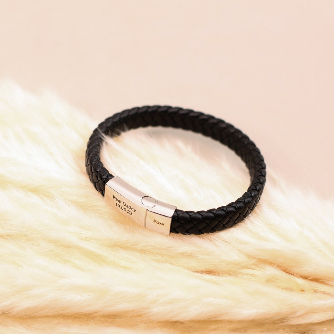 Personalized Mens Leather Bracelet, Custom Brown and Black Bracelet ...