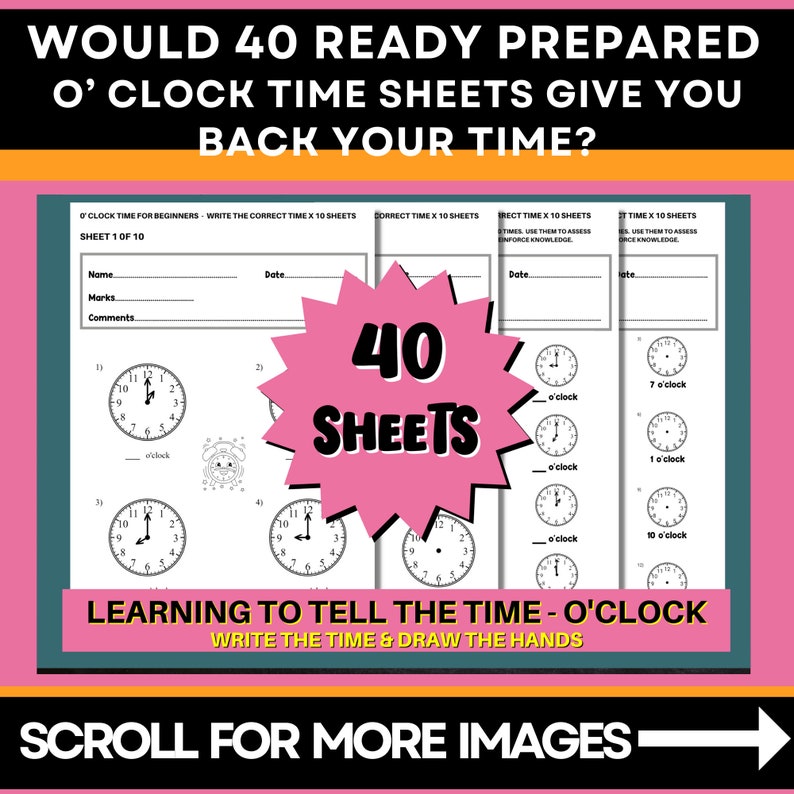 O Clock Time - Telling Time Worksheets - Primary School - TA in Control ...