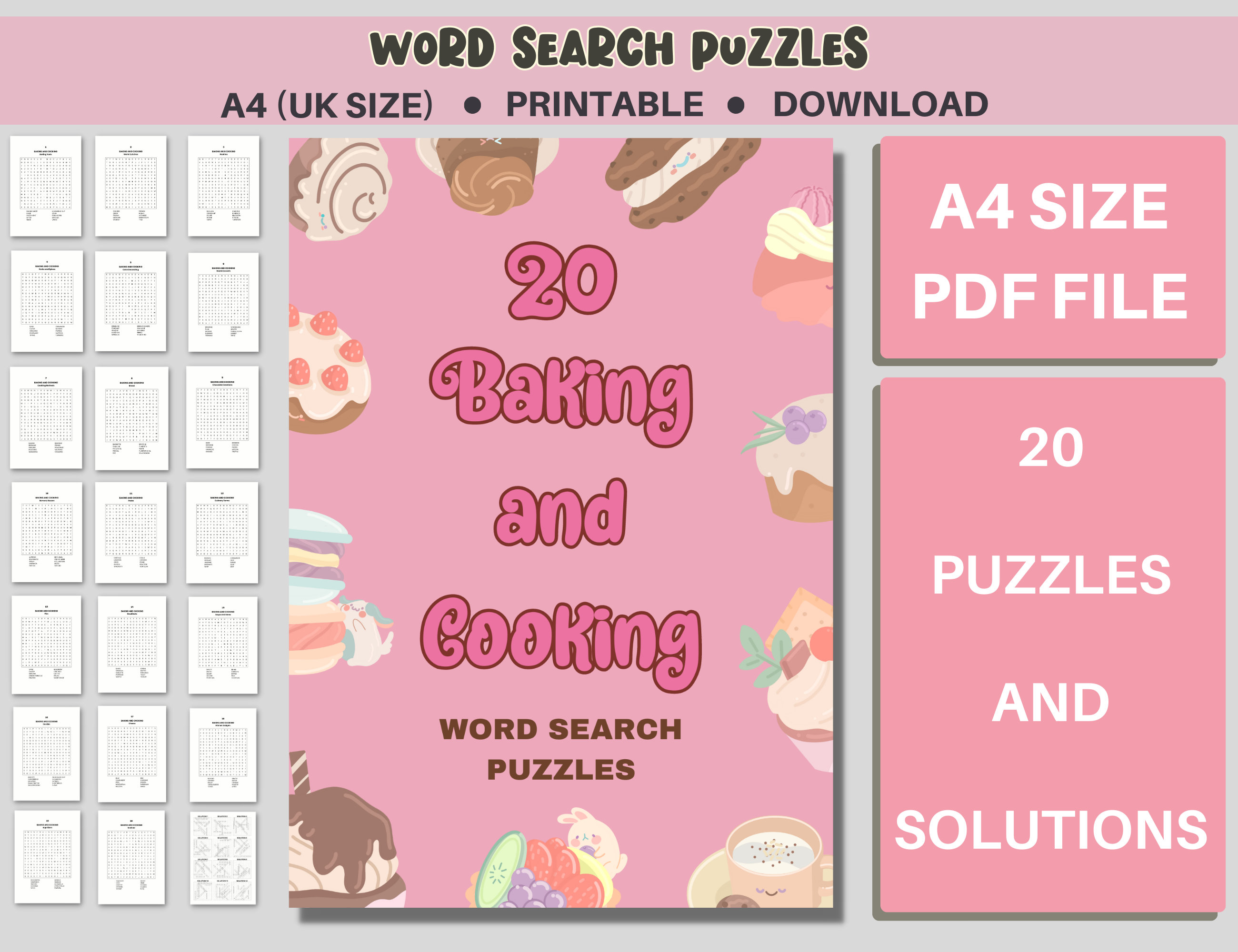 20 Baking and Cooking Word Search Puzzles - for Tas Who Want to Relax ...