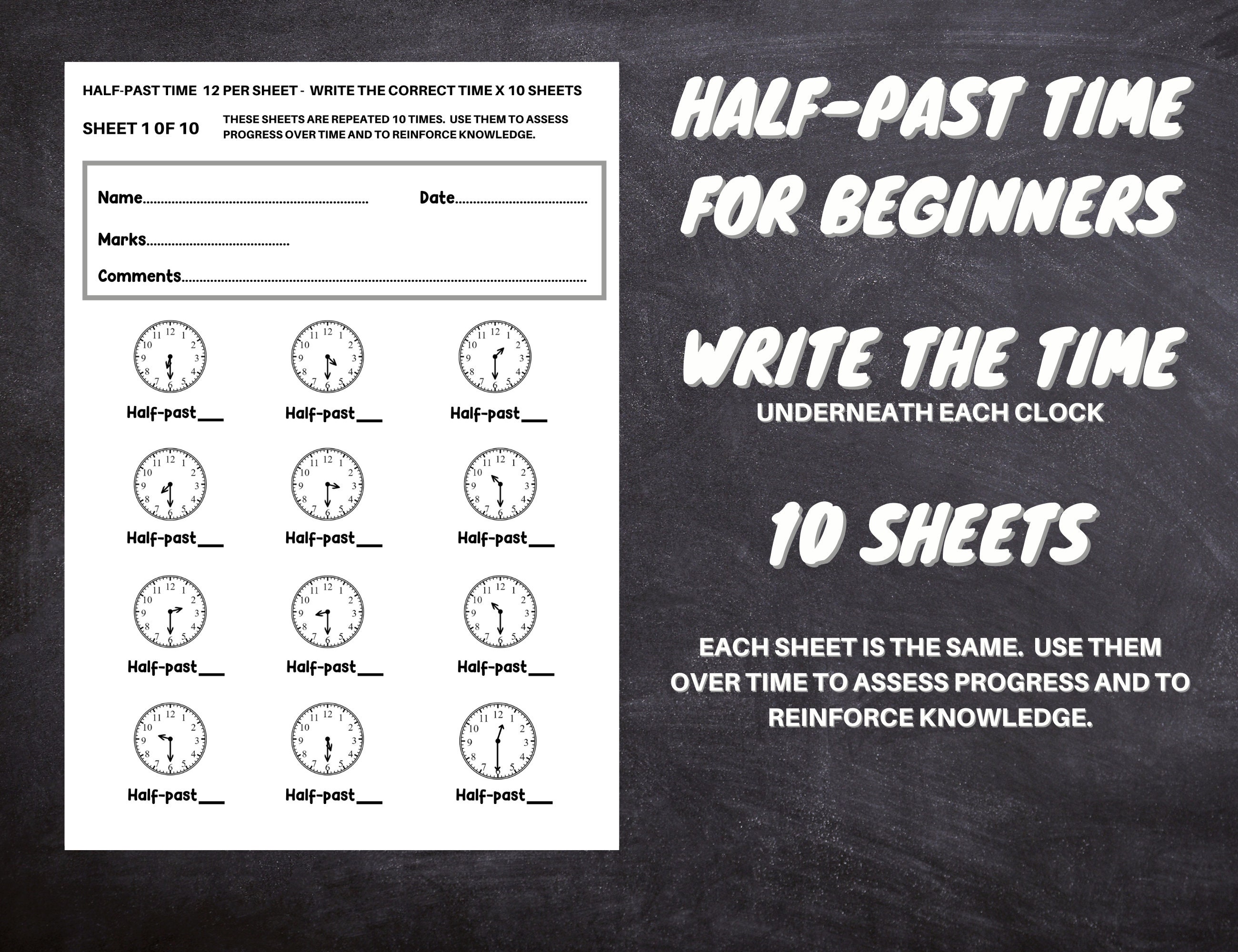 Half-past Time Telling Time Worksheets Primary School TA in Control ...