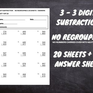 1,2 and 3 Digit Subtraction No Regrouping - Subtraction Worksheets ...