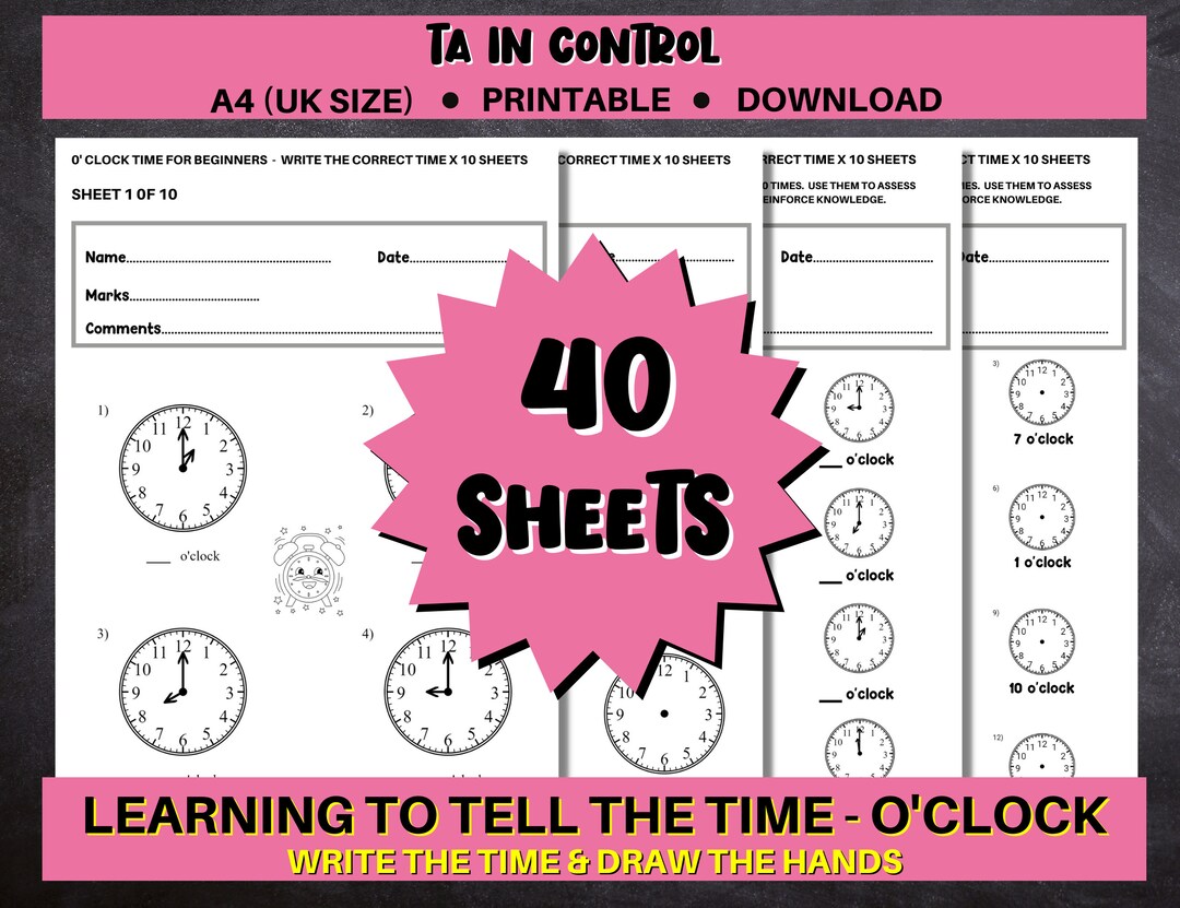 O Clock Time Telling Time Worksheets Primary School TA - Etsy