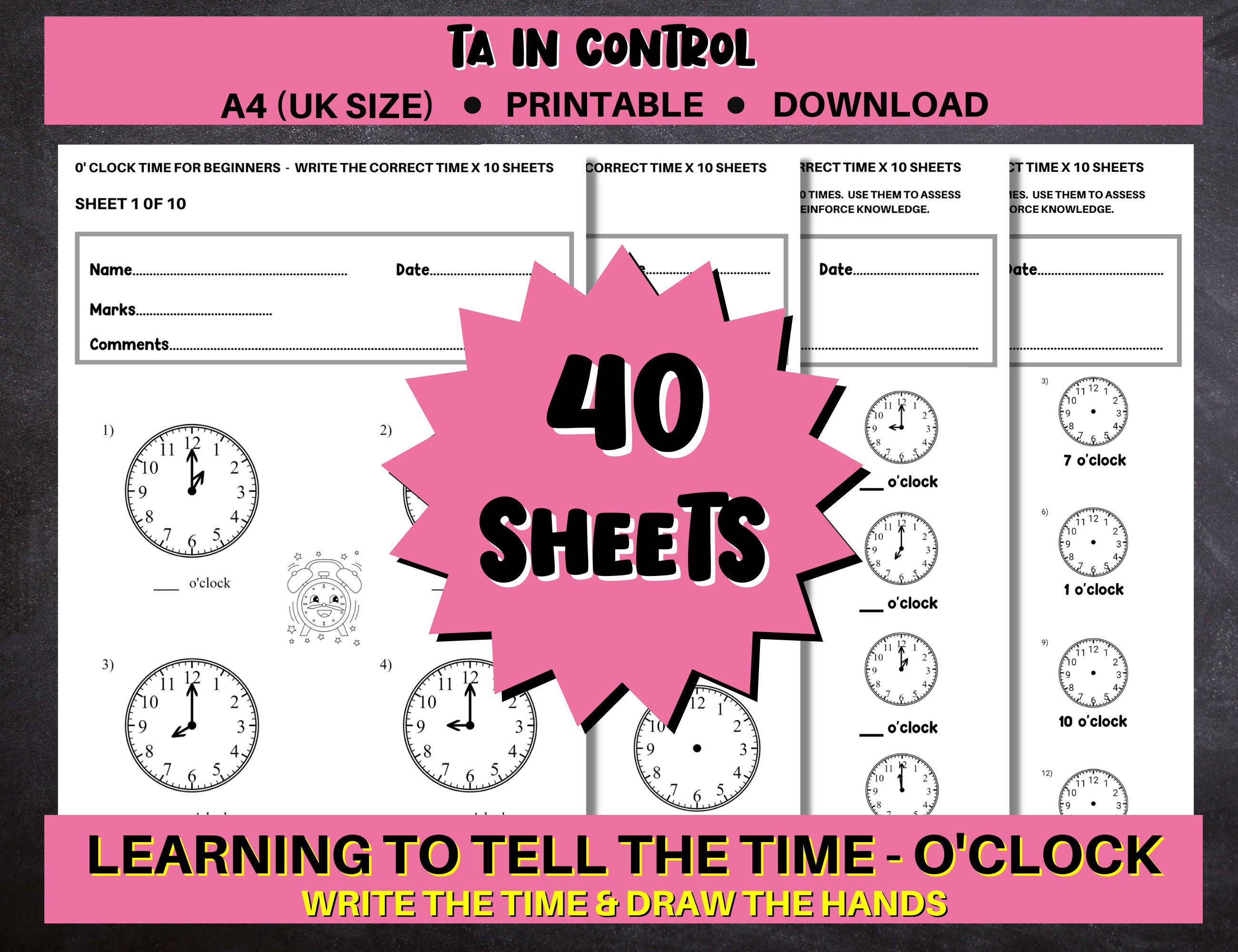 O Clock Time Telling Time Worksheets Primary School TA - Etsy
