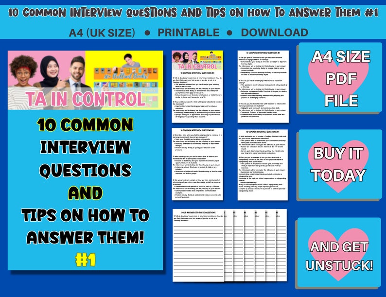 Teaching Assistant Interview Questions & Tips: Printable Guide (PDF) - Etsy