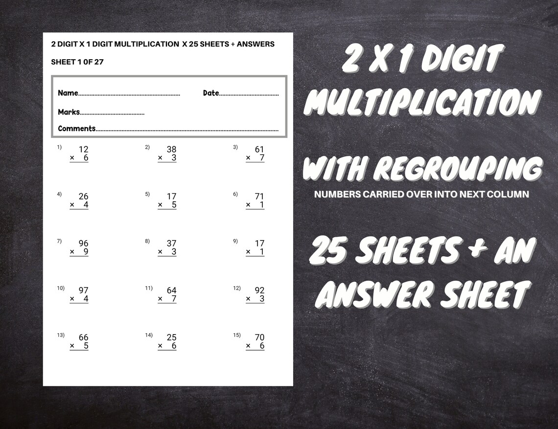 2x1 Digit and 2x2 Digit Multiplication Multiplication Worksheets ...