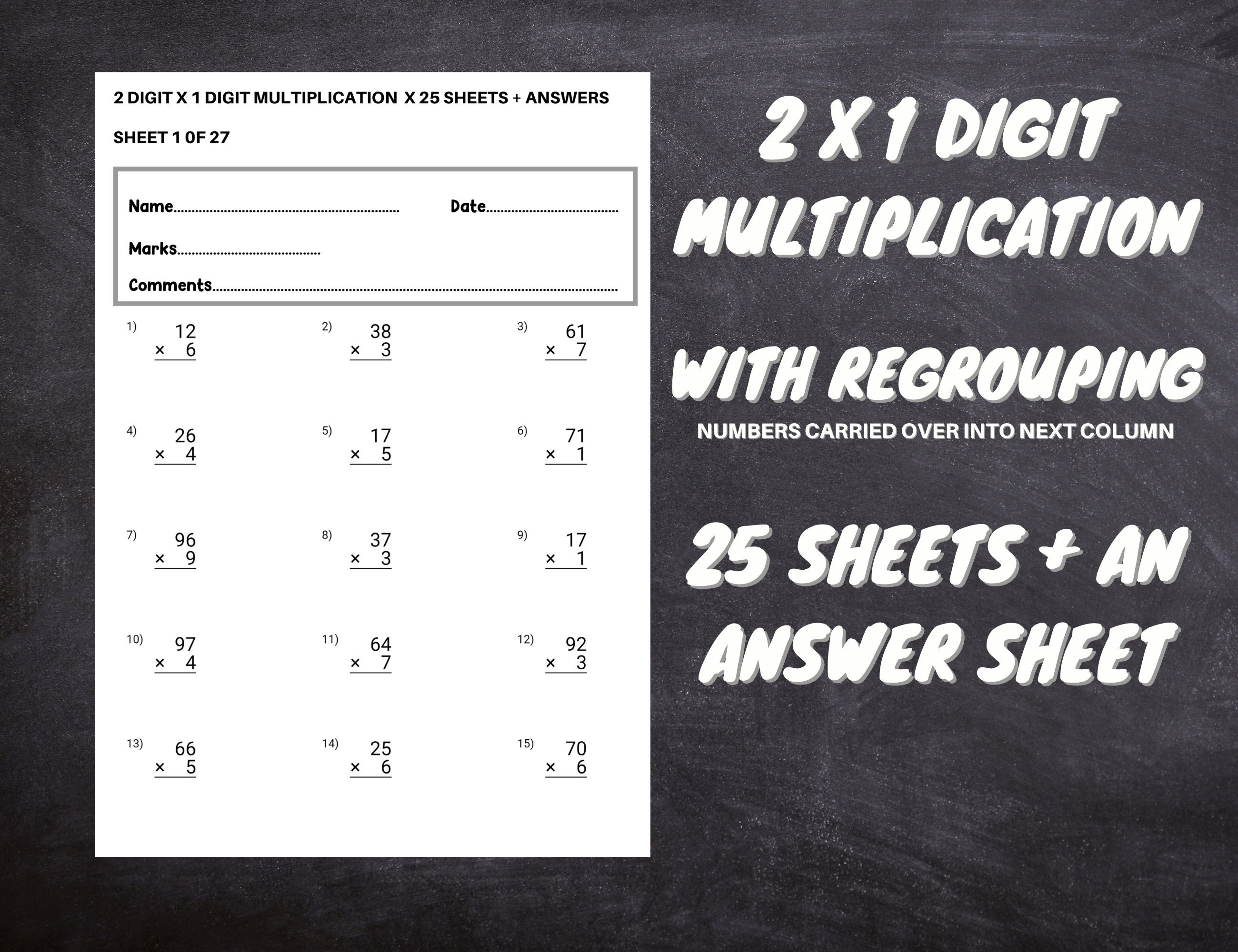 2x1 Digit and 2x2 Digit Multiplication - Multiplication Worksheets ...