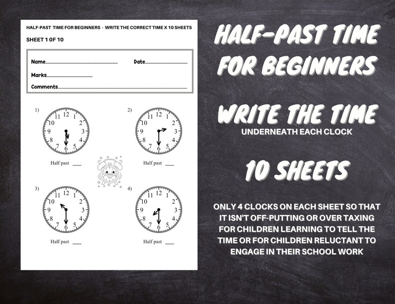Half-past Time Telling Time Worksheets Primary School TA in Control ...