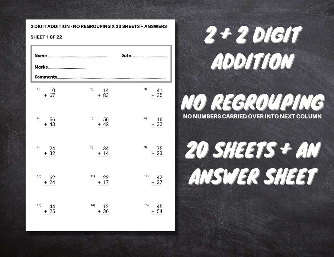 1 2 and 3 Digit Addition No Regrouping Adding Worksheets - Etsy