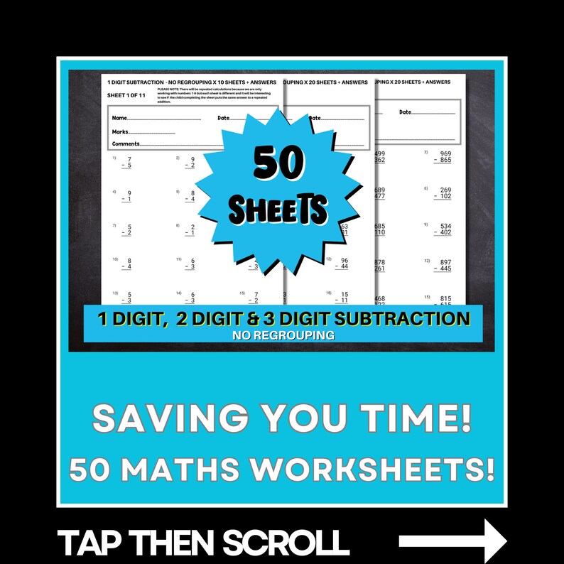 1,2 and 3 Digit Subtraction No Regrouping - Subtraction Worksheets ...