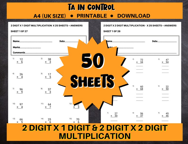 2x1 Digit and 2x2 Digit Multiplication Multiplication Worksheets ...
