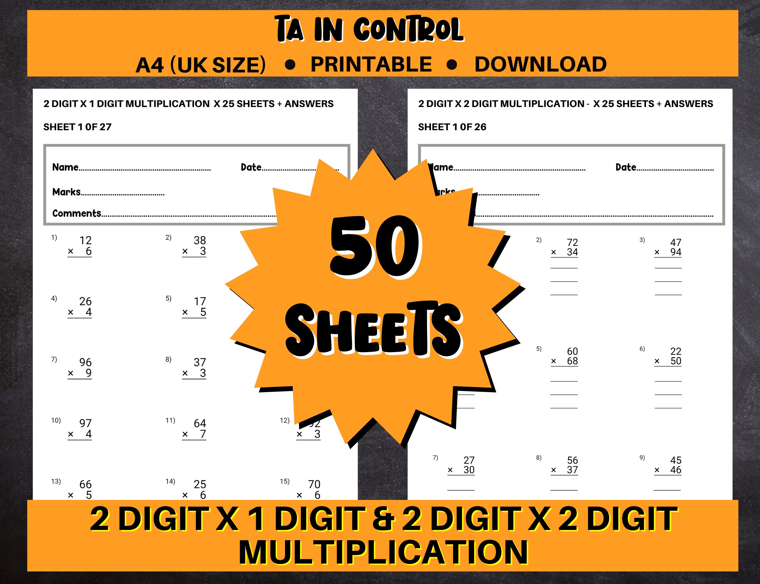 2x1 Digit and 2x2 Digit Multiplication Multiplication Worksheets ...