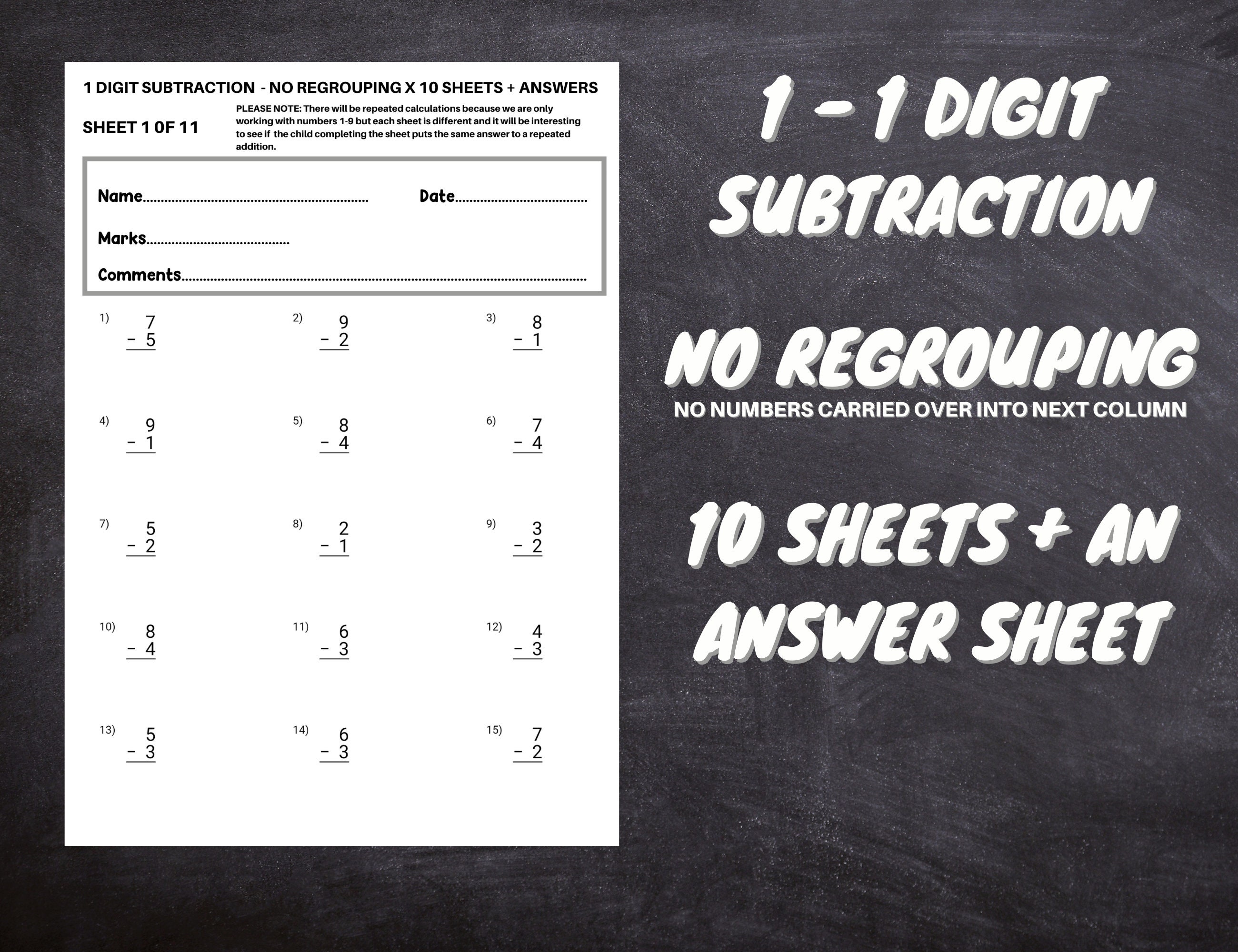 1,2 and 3 Digit Subtraction No Regrouping Subtraction Worksheets ...