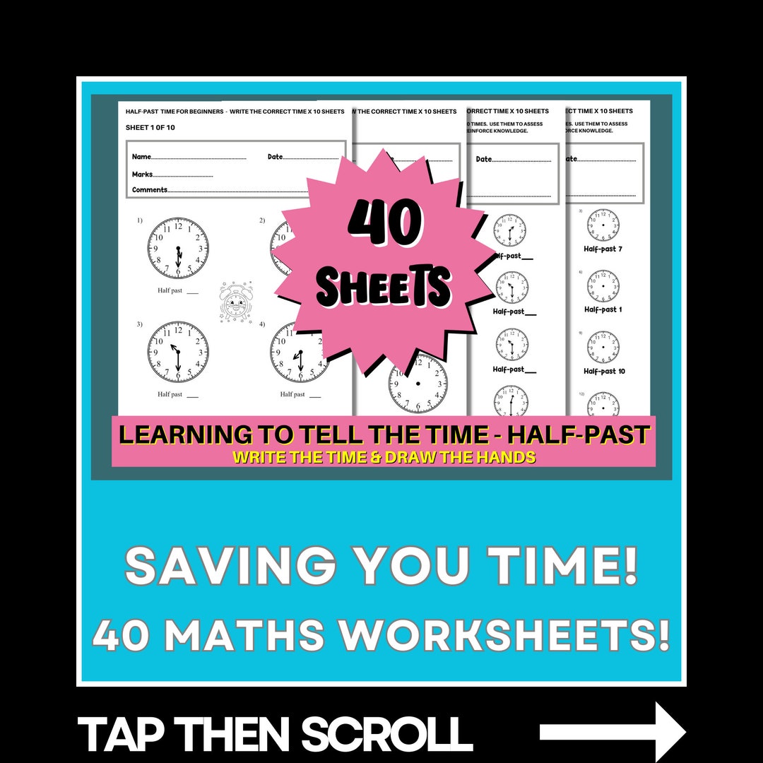 Half-past Time Telling Time Worksheets Primary School TA in Control ...