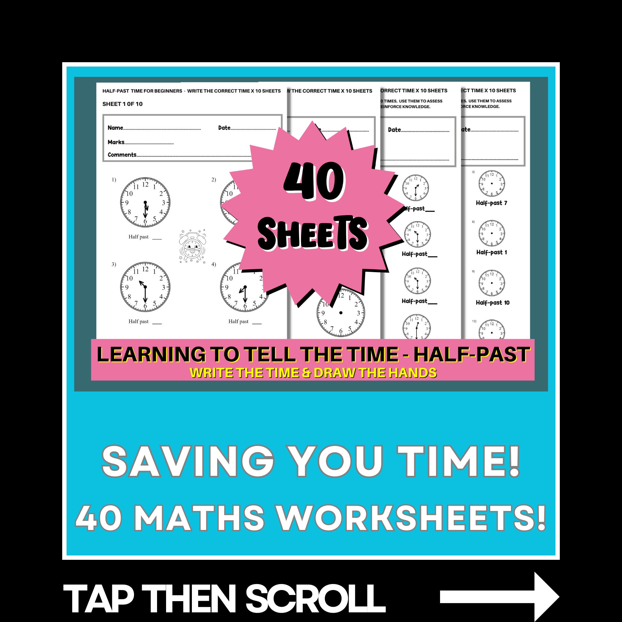 Half-past Time Telling Time Worksheets Primary School TA in Control ...