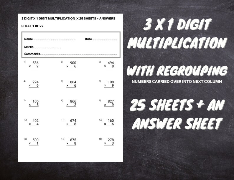 3x1 Digit and 3 X 2 Digit Multiplication Multiplication Worksheets ...